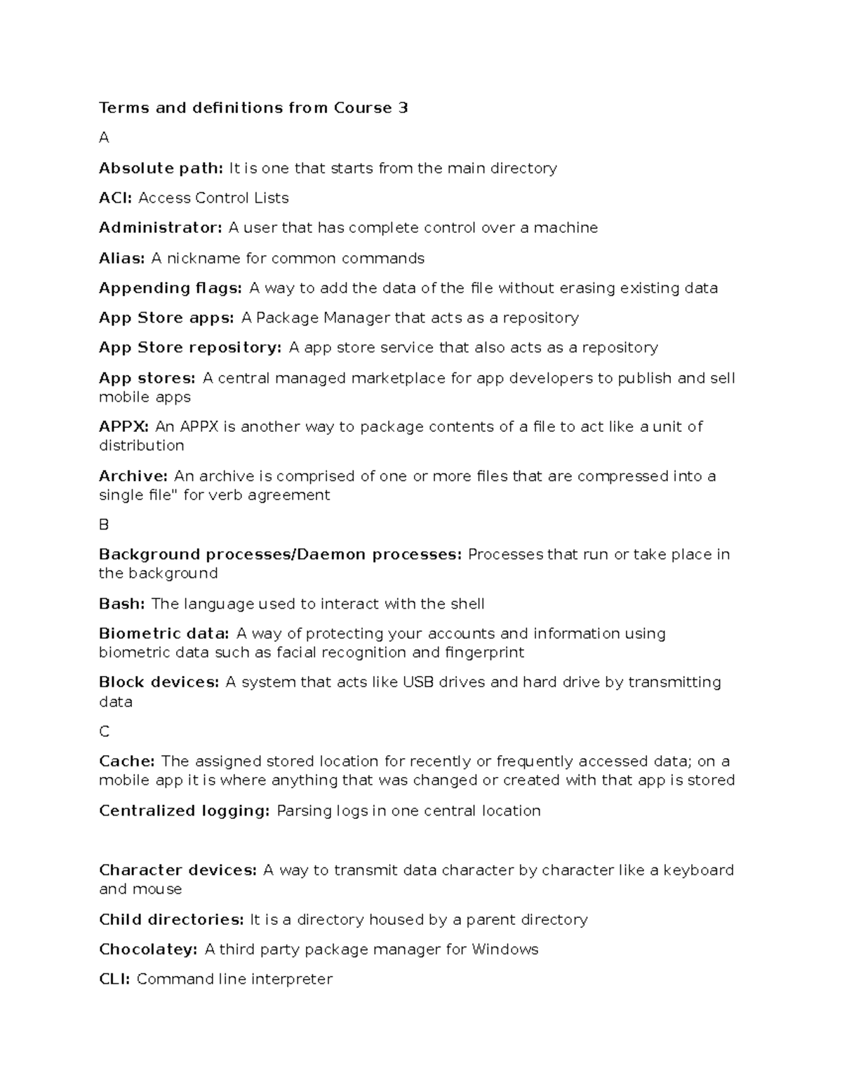 Coursera Course 3 Operating Systems Glossary - Terms and definitions ...