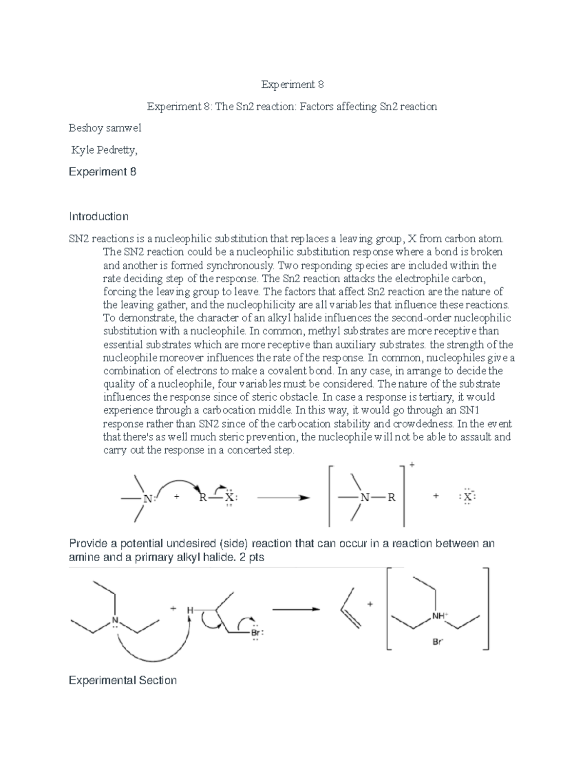 Lap report 8 for the class - Experiment 8 Experiment 8: The Sn2 ...