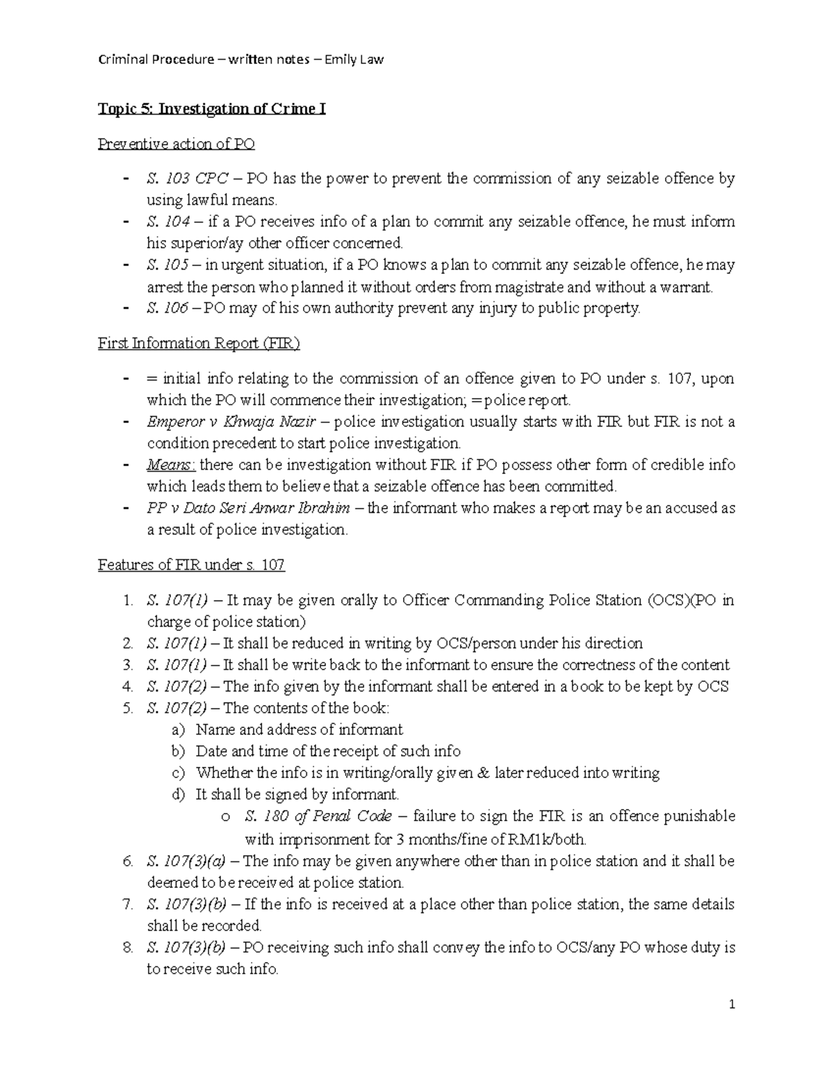 Written Notes Topic 5A - Topic 5: Investigation of Crime I Preventive ...