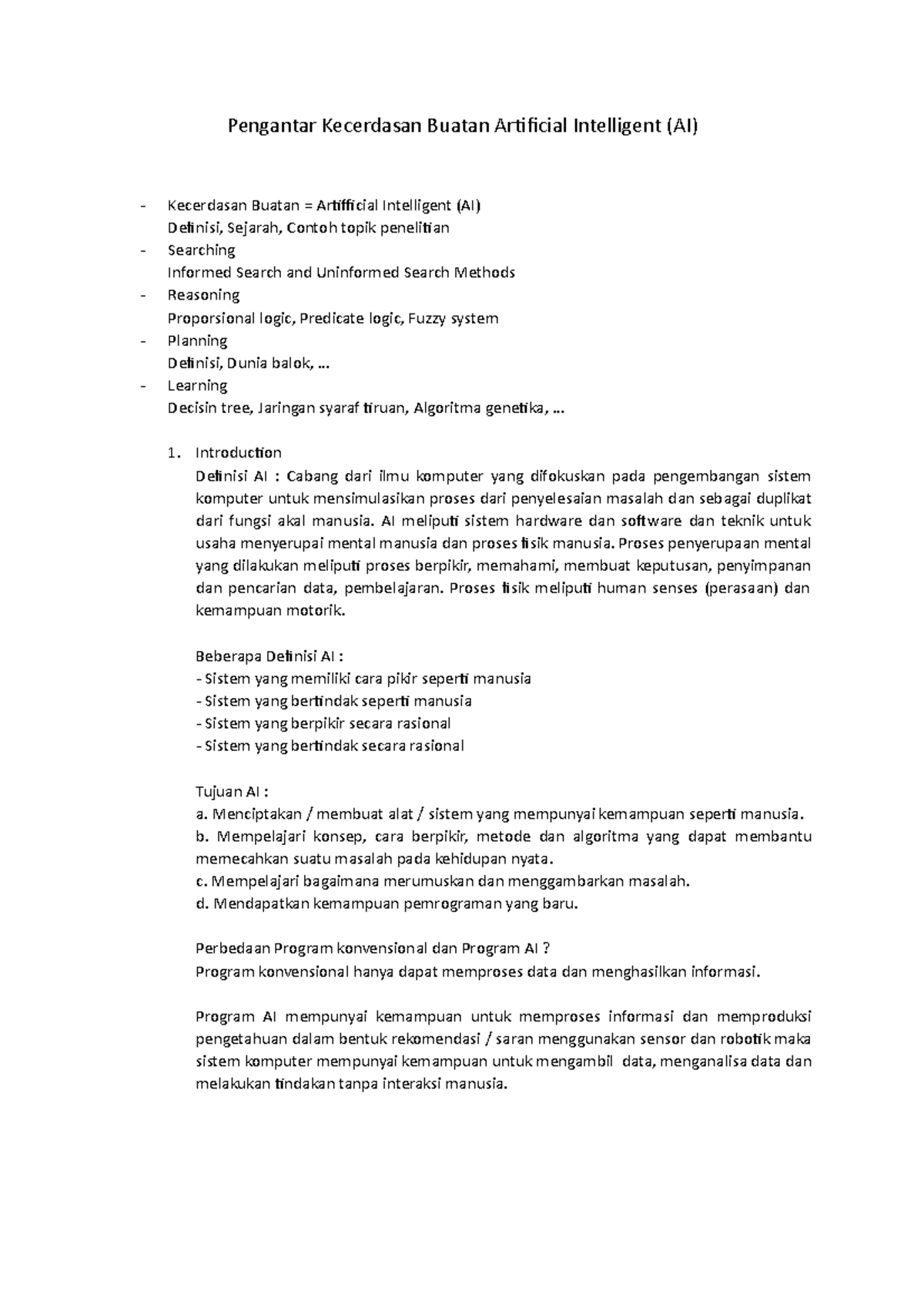Pengantar AI 1 - Pengantar Kecerdasan Buatan Artificial Intelligent (AI ...
