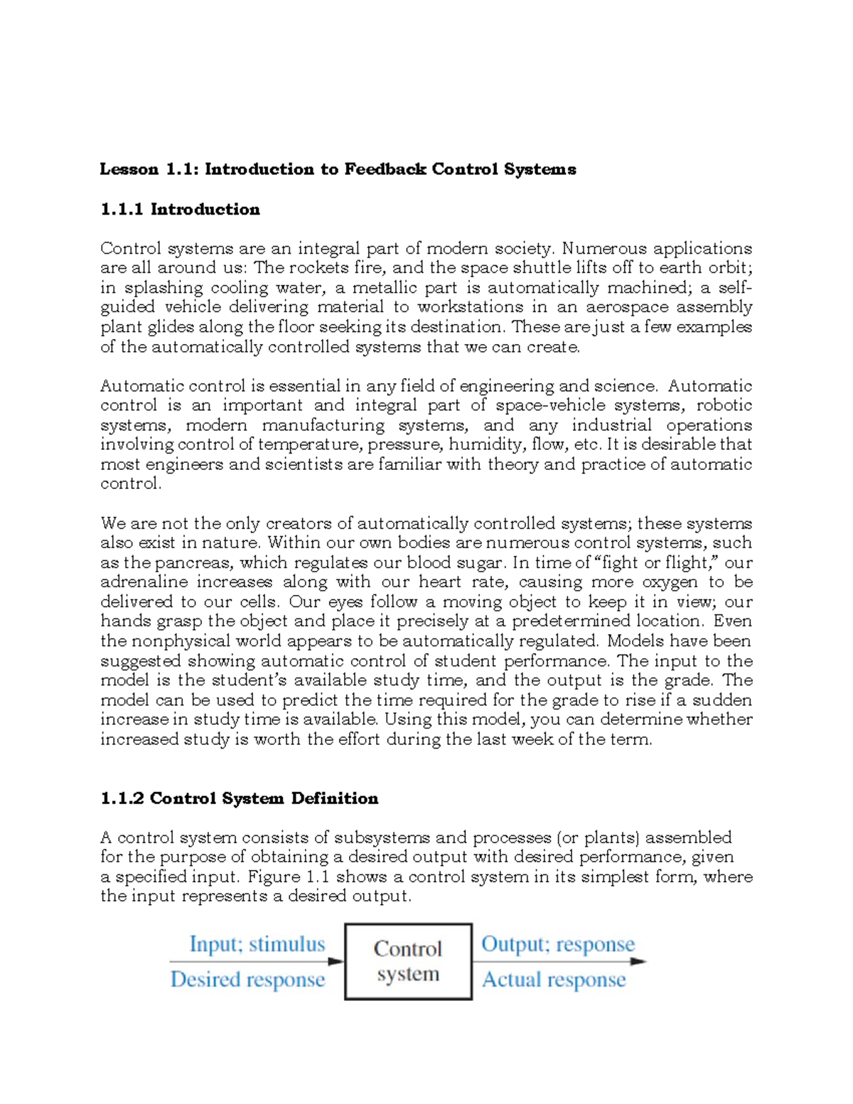 Feedback Lesson 1 - Lesson 1: Introduction to Feedback Control Systems ...
