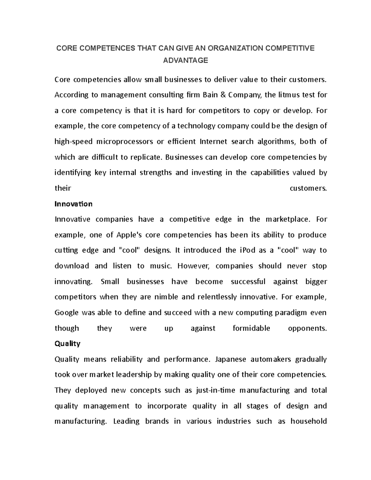 Core competences give an organization competitive advantage - CORE ...