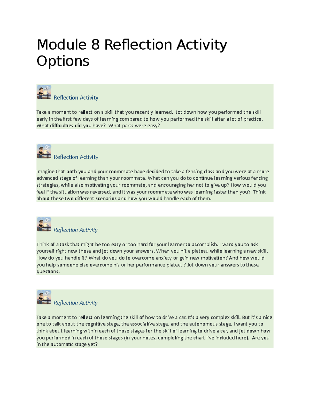 Module 8 Reflection Activity Options - Module 8 Reflection Activity ...