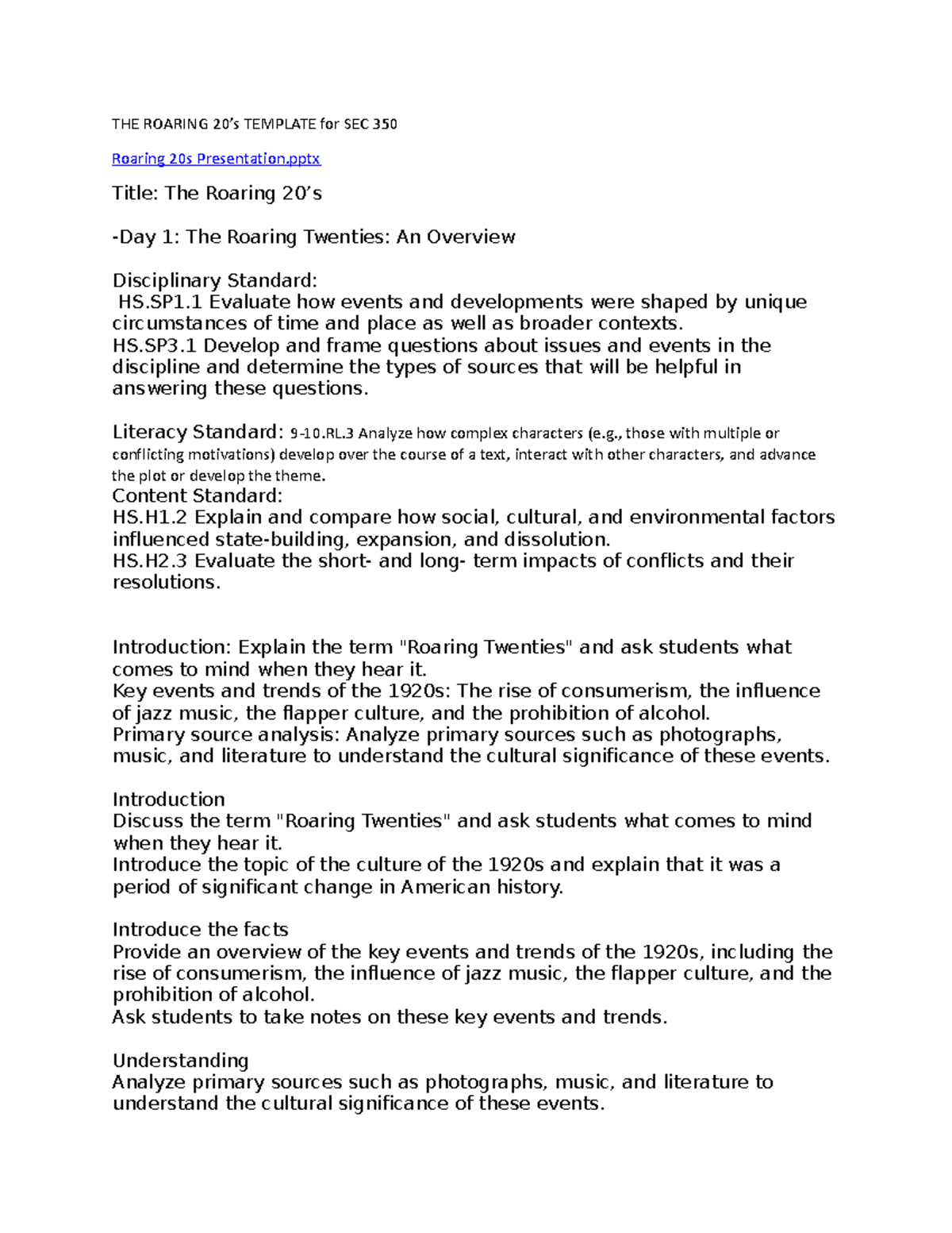 SEC 350 THE Roaring 20’s Template - THE ROARING 20’s TEMPLATE for SEC ...