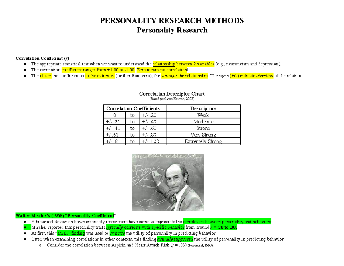 Personality Research Methods - Notes - PERSONALITY RESEARCH METHODS ...