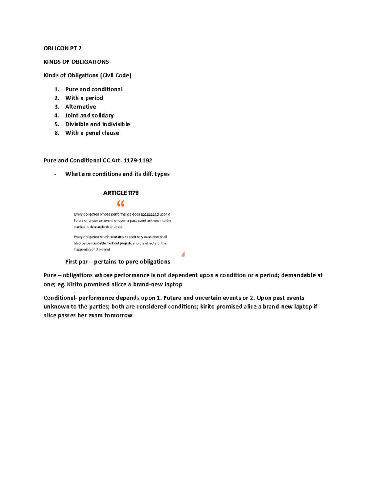 Ooblicon note 111 - notes - OBLICON PT 2 KINDS OF OBLIGATIONS Kinds of ...