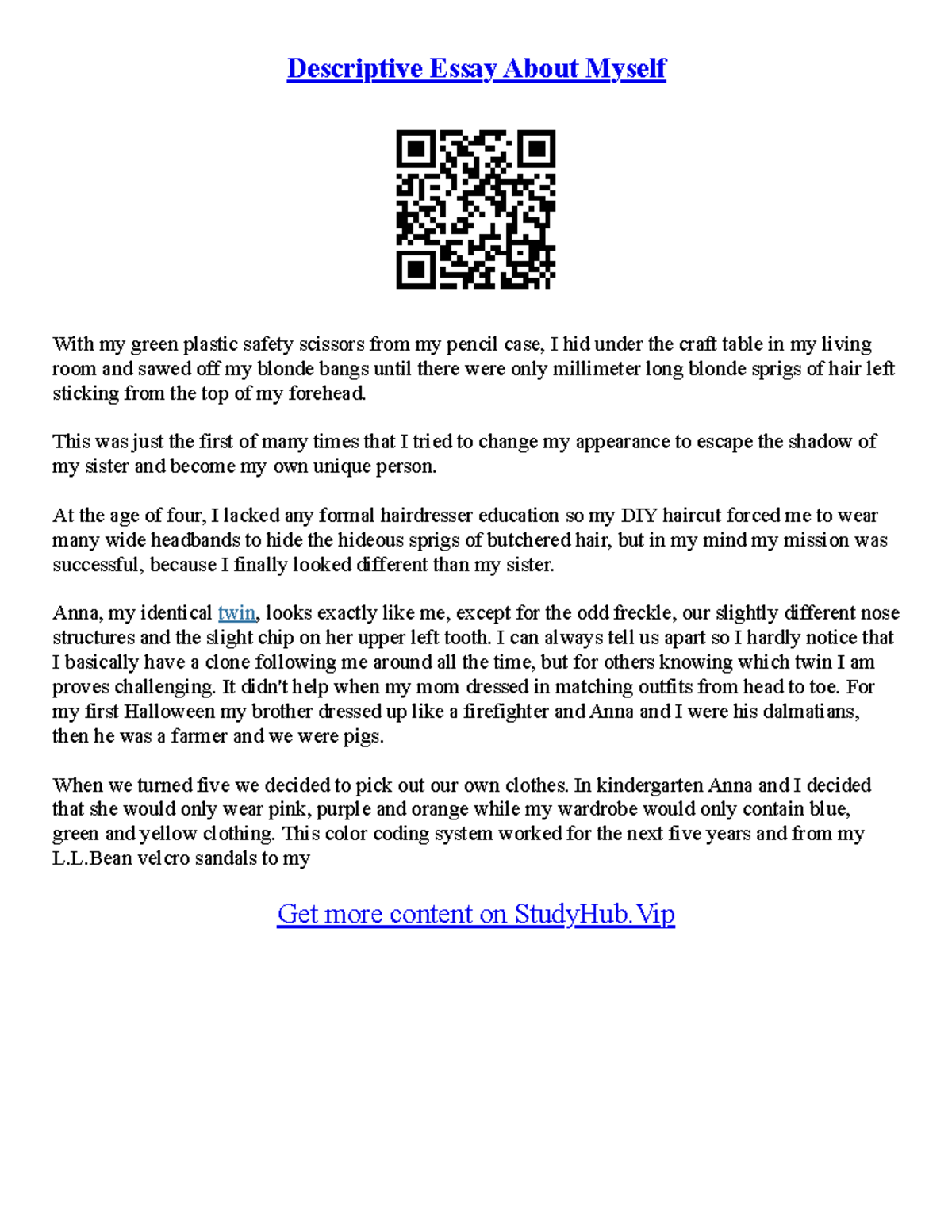 An Essay About Yourself - Descriptive Essay About Myself With my green ...