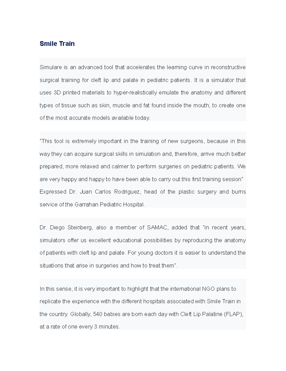 Smile Train - ingles - Smile Train Simulare is an advanced tool that ...