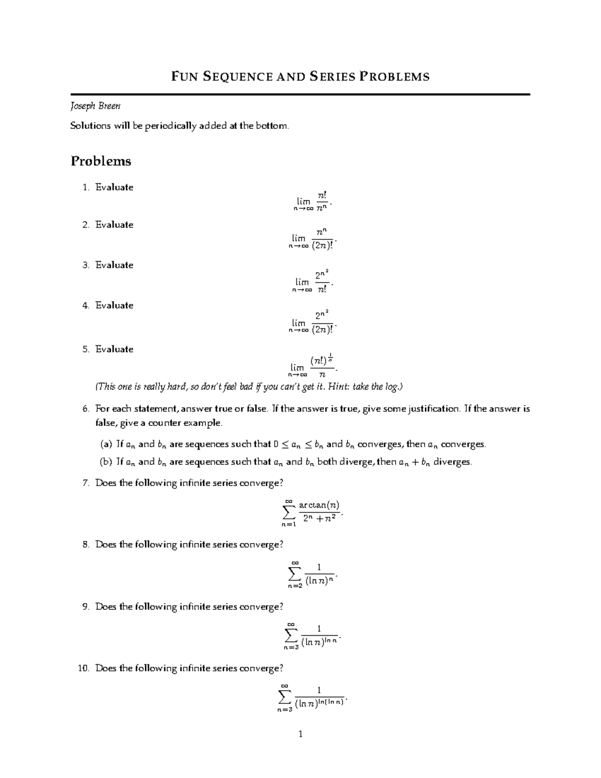 Fun Sequence and Series Problems-2 - FUNSEQUENCE ANDSERIESPROBLEMS ...