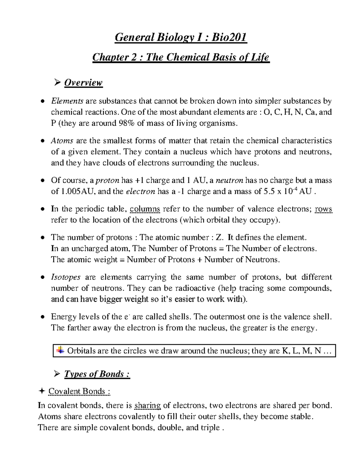 General Biology I Chapter 2 - General Biology I : Bio Chapter 2 : The ...