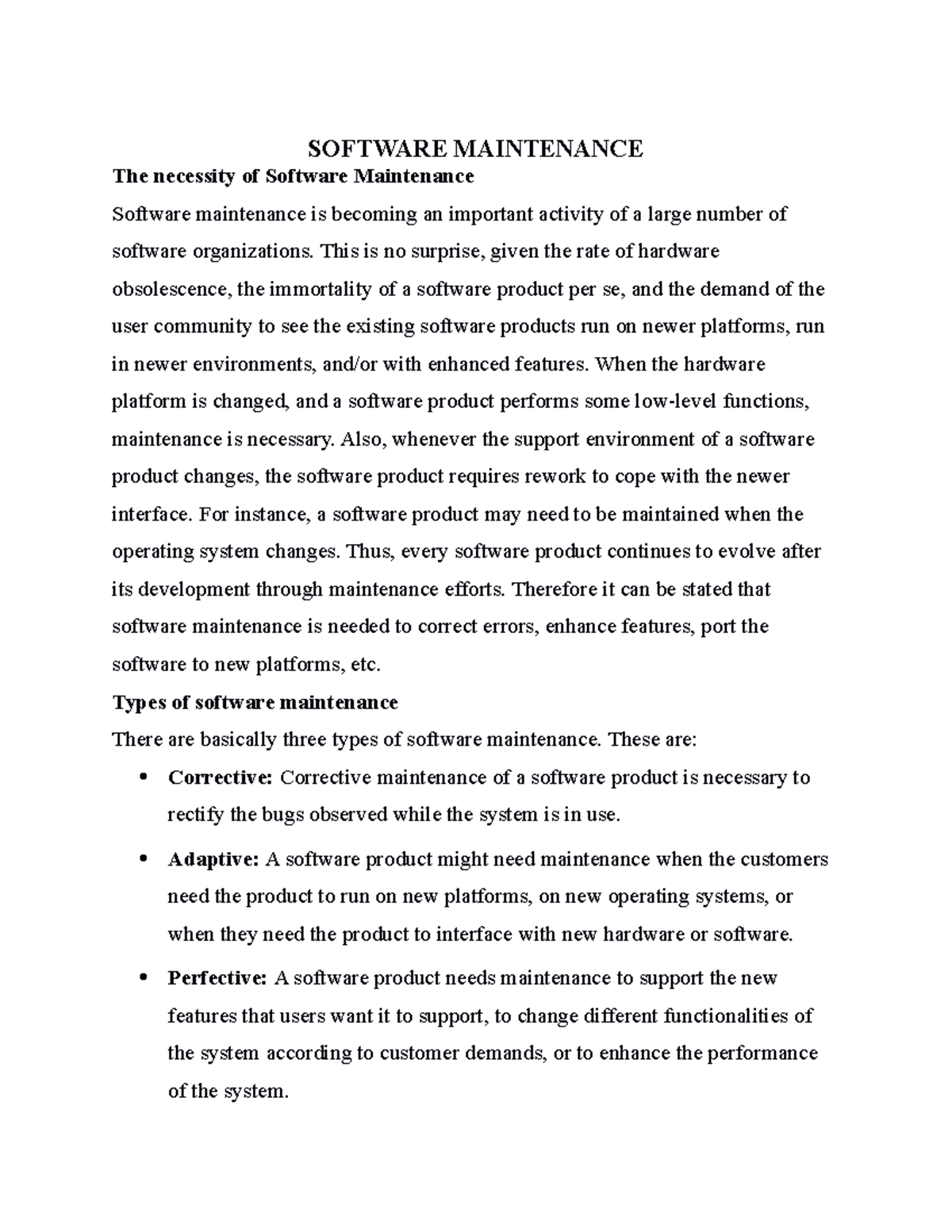 Software Maintenance - SOFTWARE MAINTENANCE The necessity of Software ...