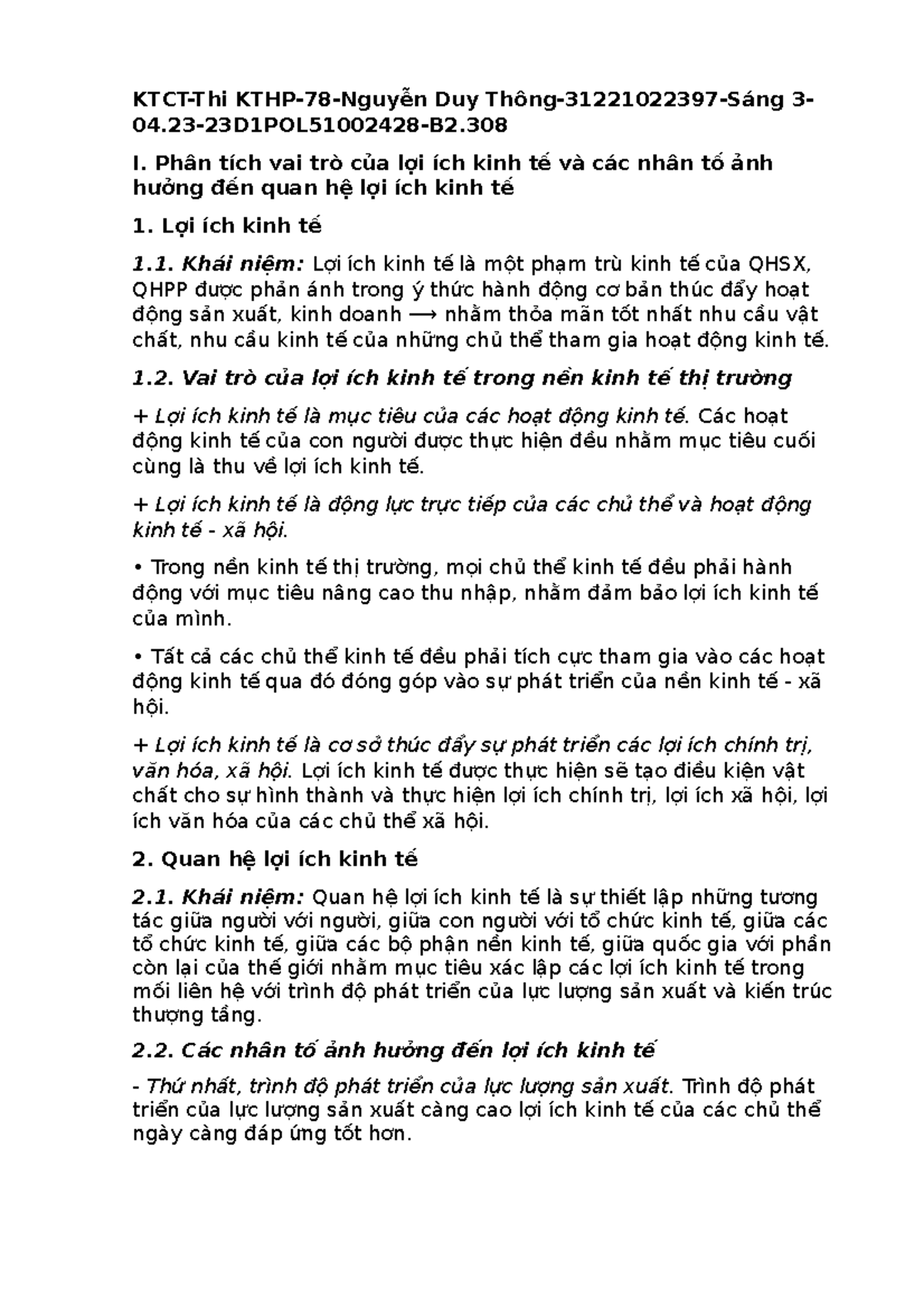 KTCT-Thi KTHP-78-Nguyễn Duy Thông-31221022397-Sáng 3-04 - KTCT-Thi KTHP-78-Nguyễn Duy - Studocu