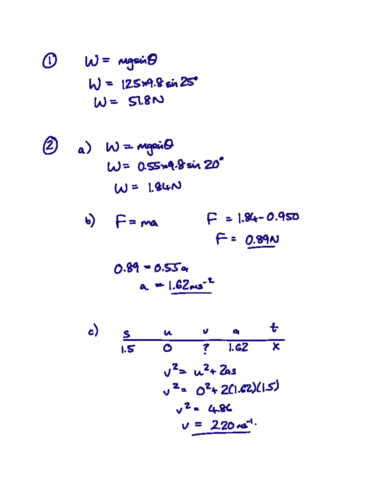 Inclined-Plane-Solutions - W mgsinO W 12 9 sin 250 W 51 a W mgaiO W 0 9 ...
