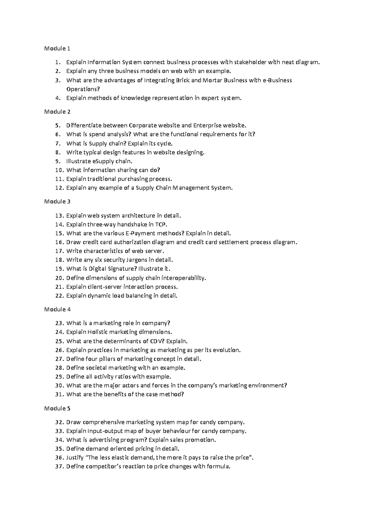 Question Bank - Module 1 1. Explain Information System connect business processes with ...