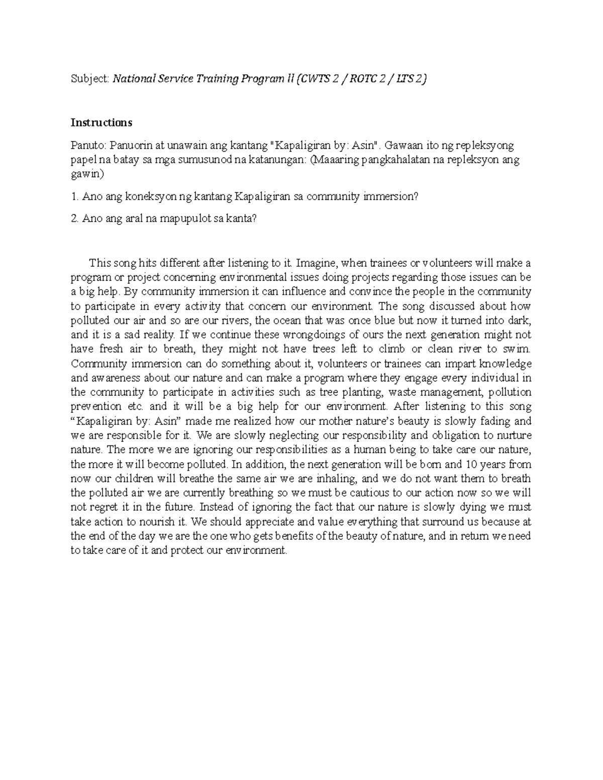 (NSTP ACT 4) - Understanding the Self - PangSU - Studocu