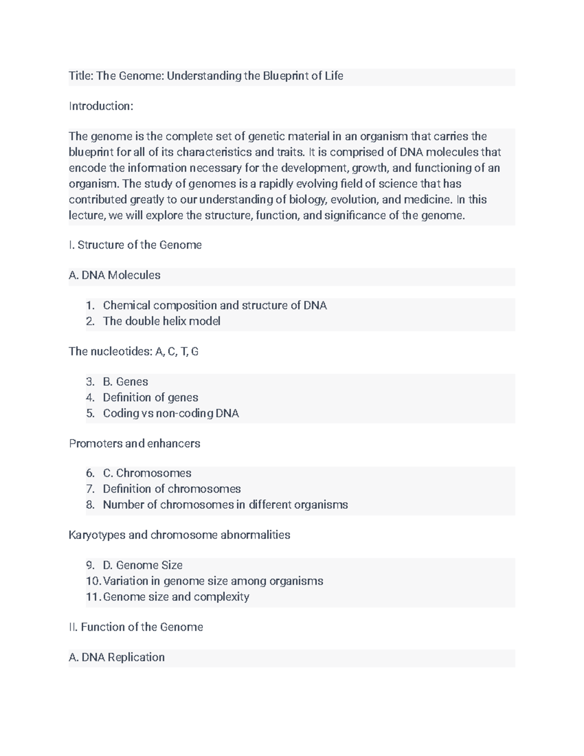 Genome - points and notes - Title: The Genome: Understanding the ...