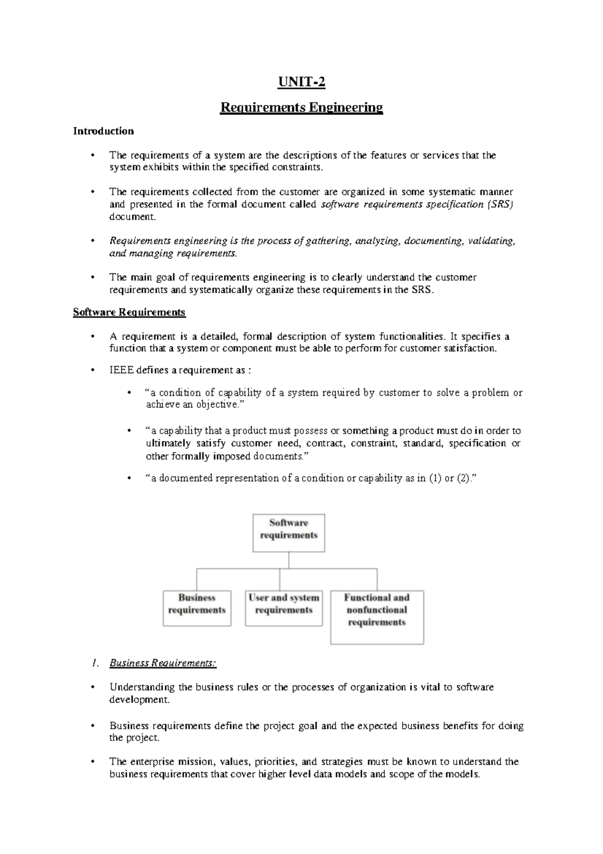 Software Requriement - UNIT- Requirements Engineering Introduction The ...