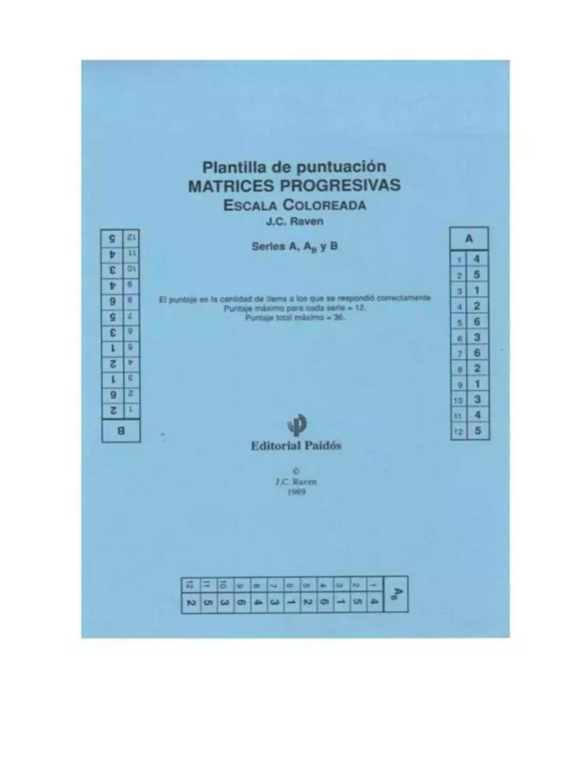 Plantillas Baremos Raven Colores - Psicometría - Studocu