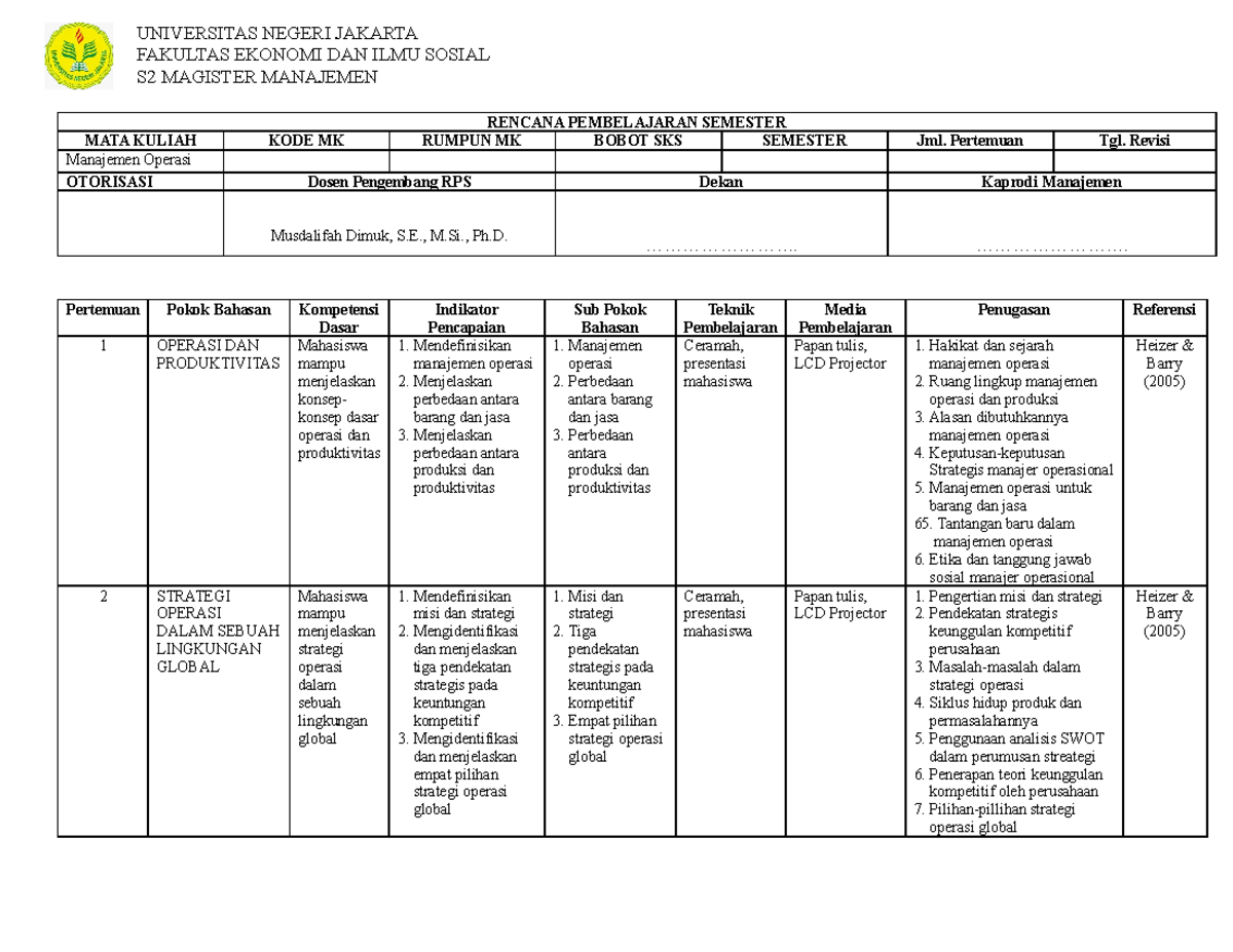 Rps Manajemen Operasi - Perumperindo.co.id