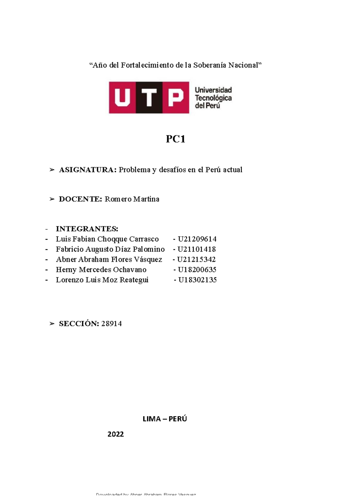 PC1- Grupo 1 - Pc1 - “Año del Fortalecimiento de la Soberanía Nacional ...