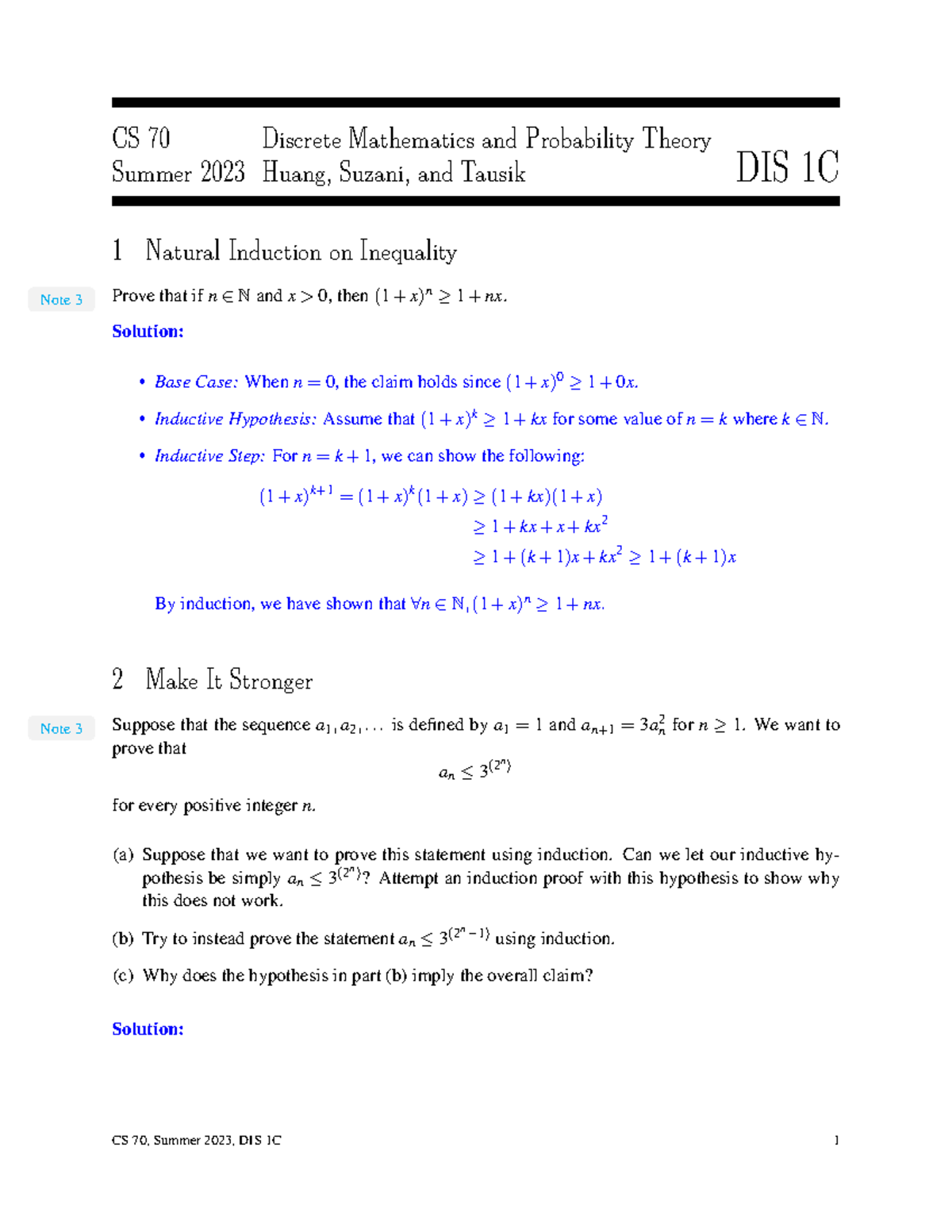 Dis00d-sol - Discussion Problems - CS 70 Discrete Mathematics and Probability Theory Summer 2023 ...