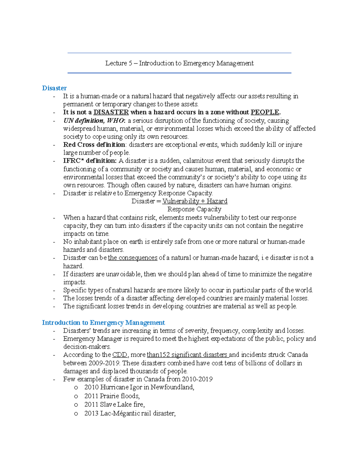 Lecture 5 - Introduction to Emergency Managenet - Lecture 5 ...