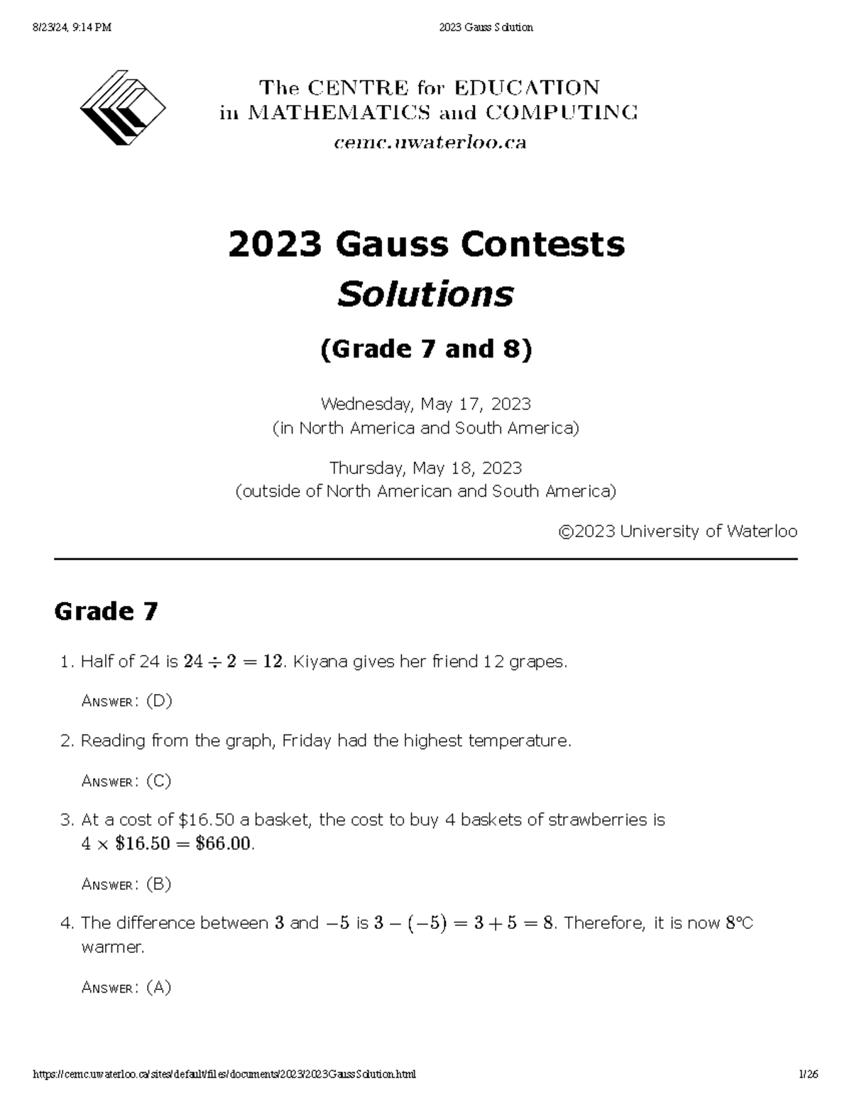 2023 Gauss Solution - math - 2023 Gauss Contests Solutions (Grade 7 and ...