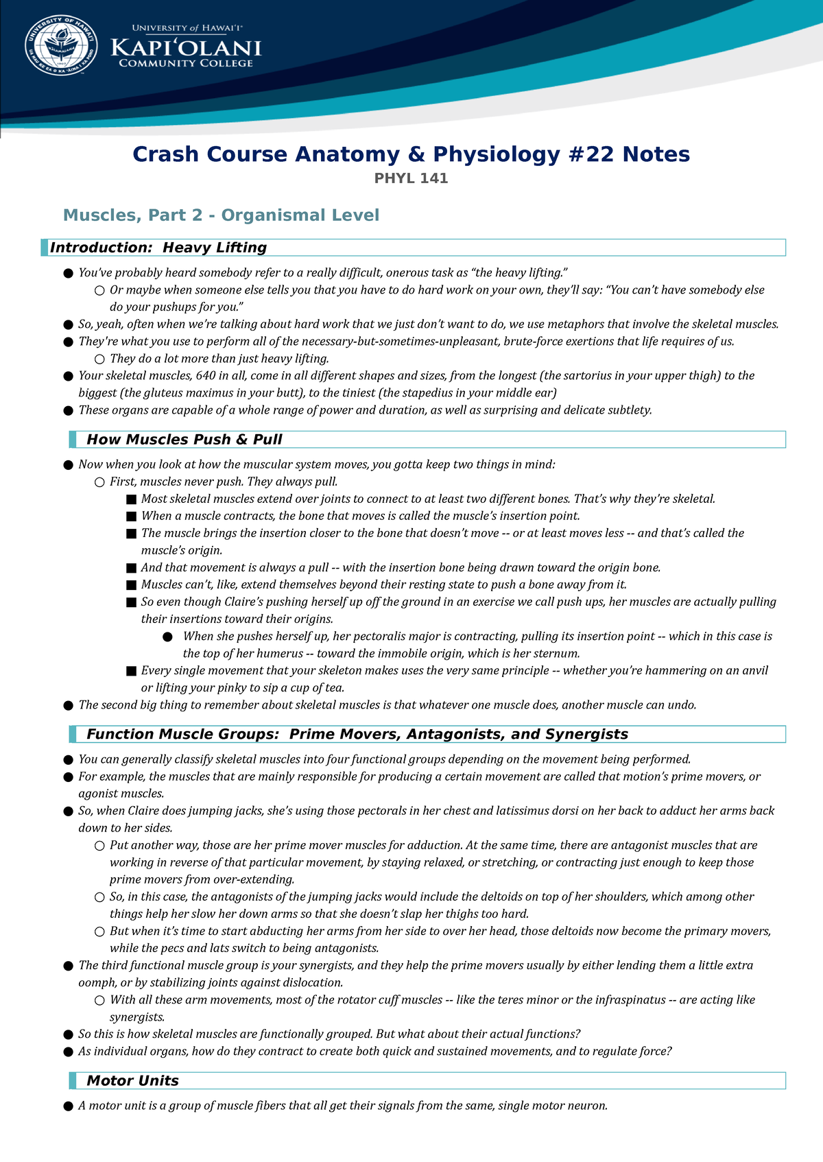Crash Course Anatomy and Physiology- Muscles Part 2 - Crash Course ...