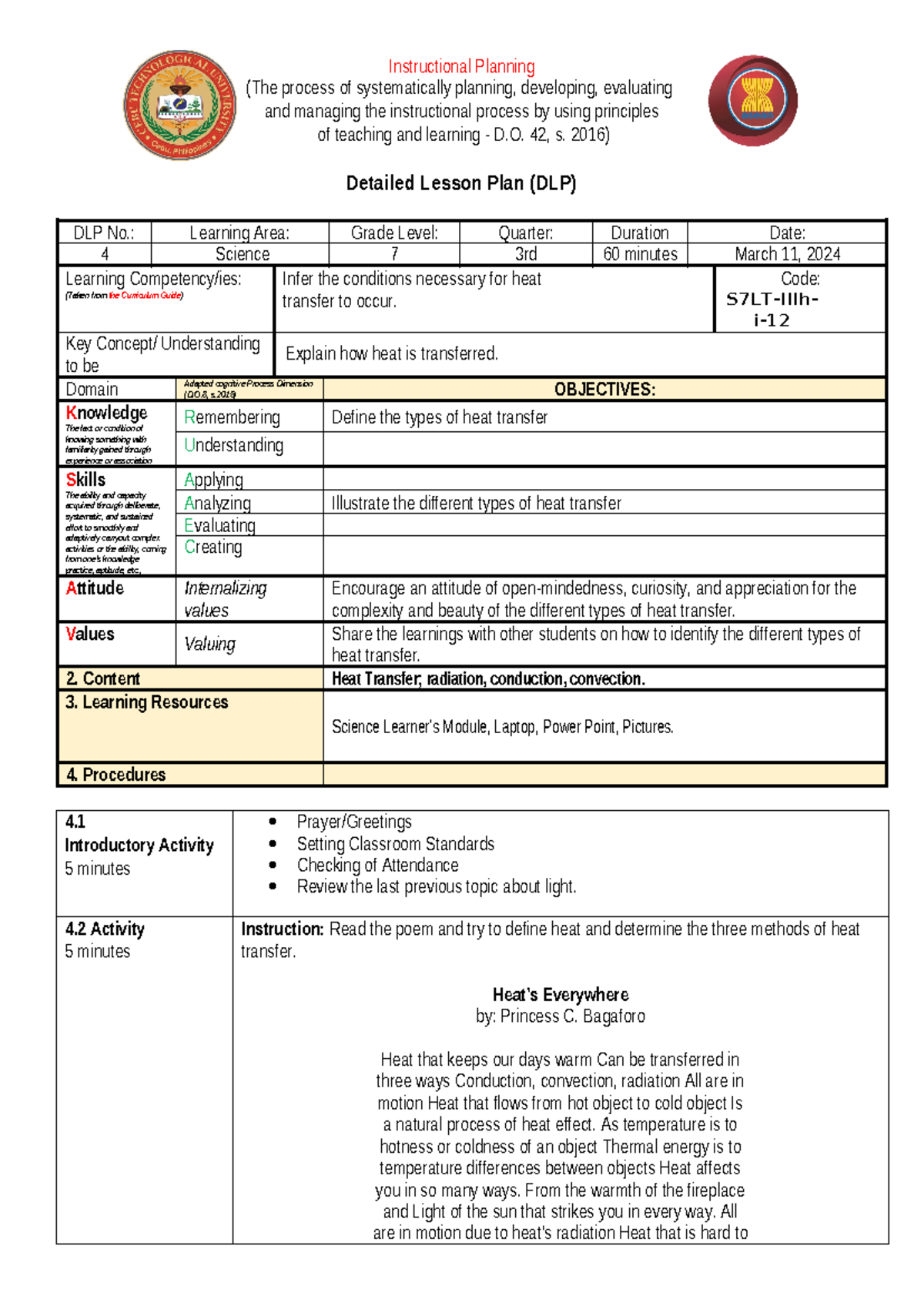 DLP G7 (heat) - This materials provides sample lesson for grade 7 ...