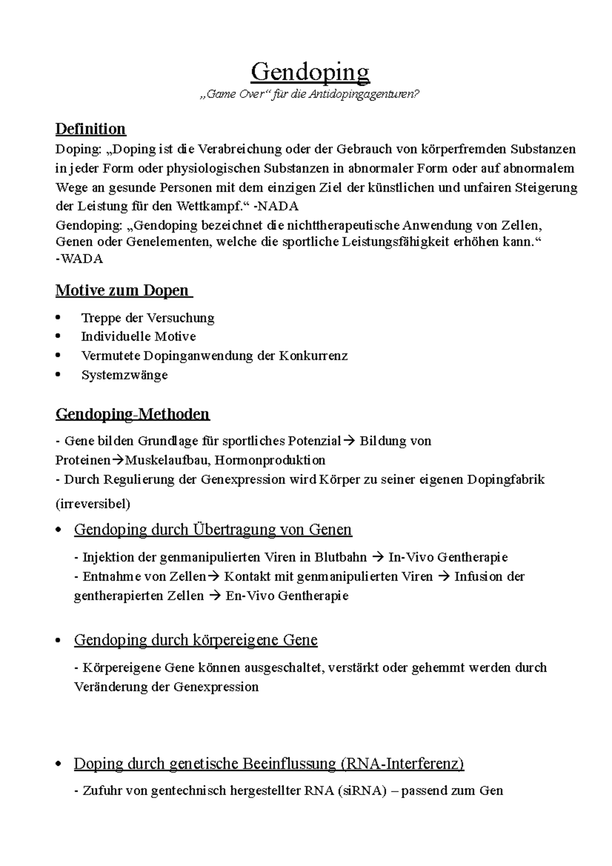 Handout Gendoping - Gendoping „Game Over“ für die Antidopingagenturen ...