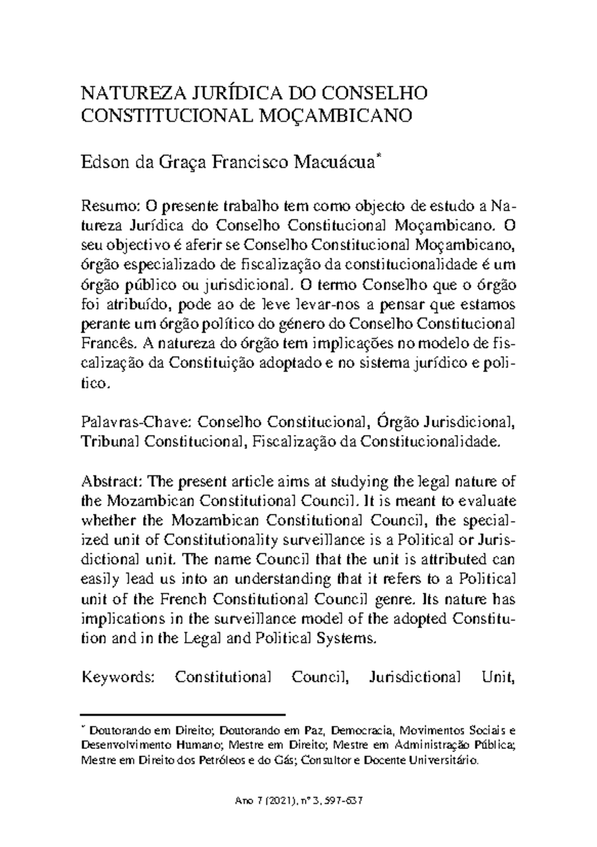 Natureza Jurídica DO Conselho Constitucional Moçambicano - O seu ...