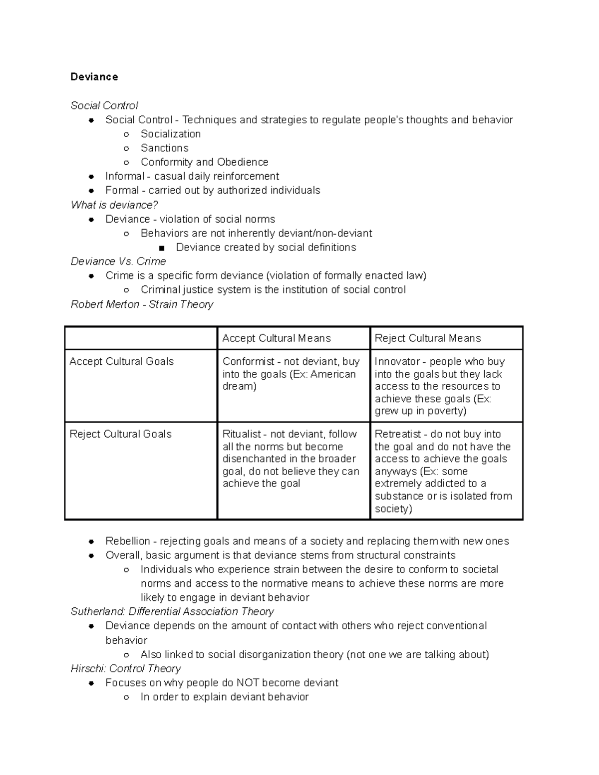 Deviance - Mr. Petts Introduction to Sociology Lecture Notes for two ...