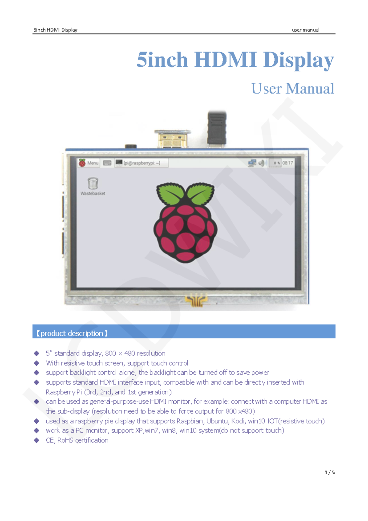 5inch HDMI Display User Manual(EN) - 5 inch HDMI Display User Manual ...