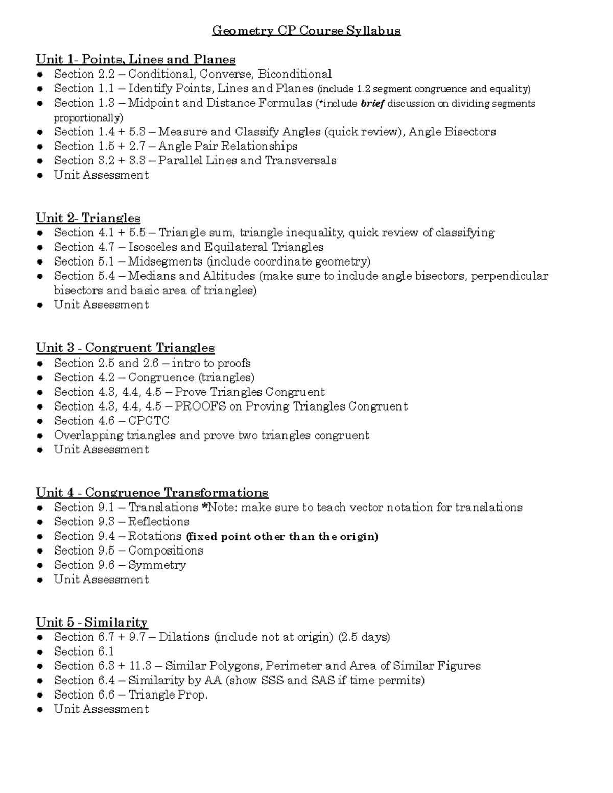 Geometry CP Syllabus - Geometry CP Course Syllabus Unit 1- Points ...
