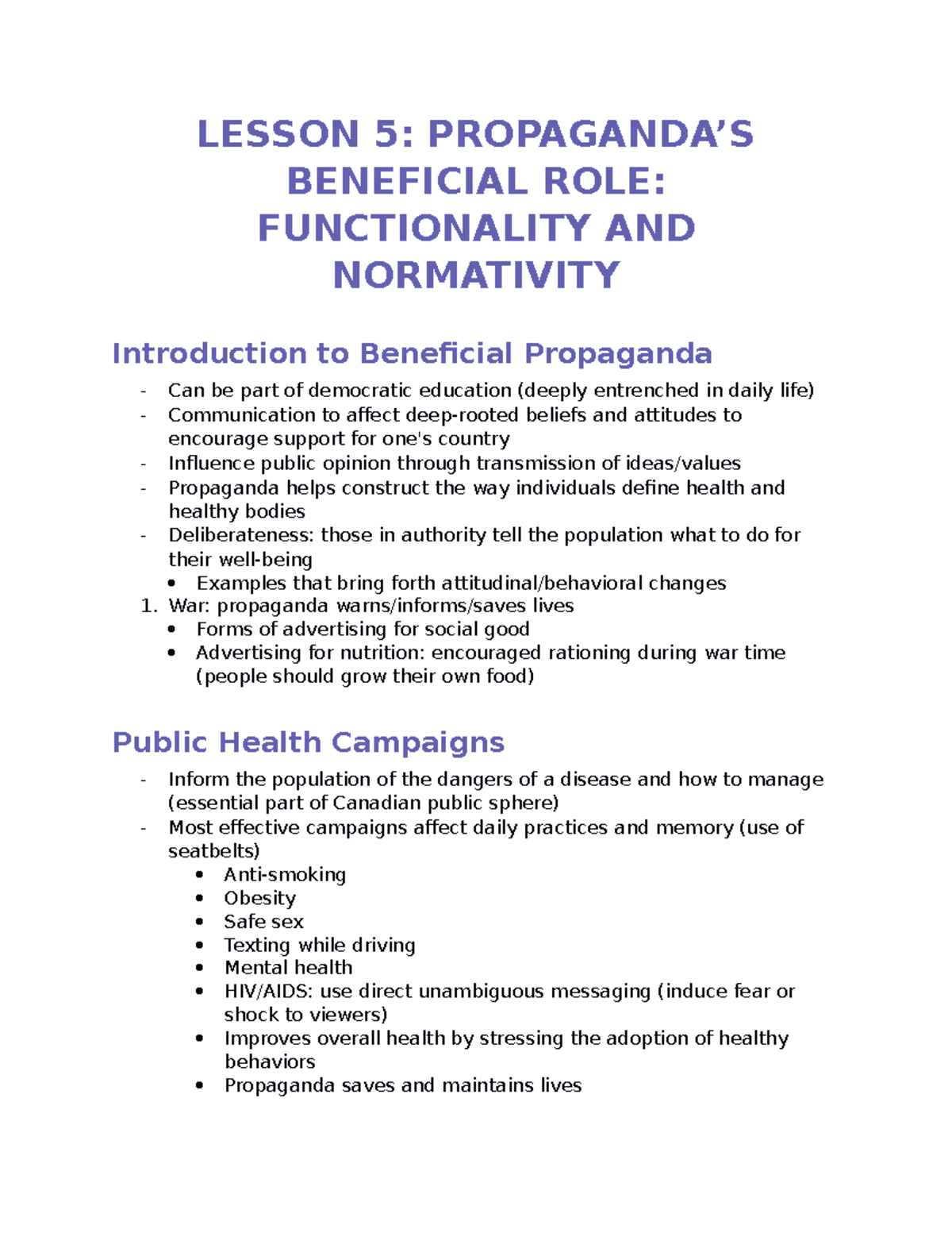 COMS 361 Lesson 5 - NOTES - LESSON 5: PROPAGANDA’S BENEFICIAL ROLE ...