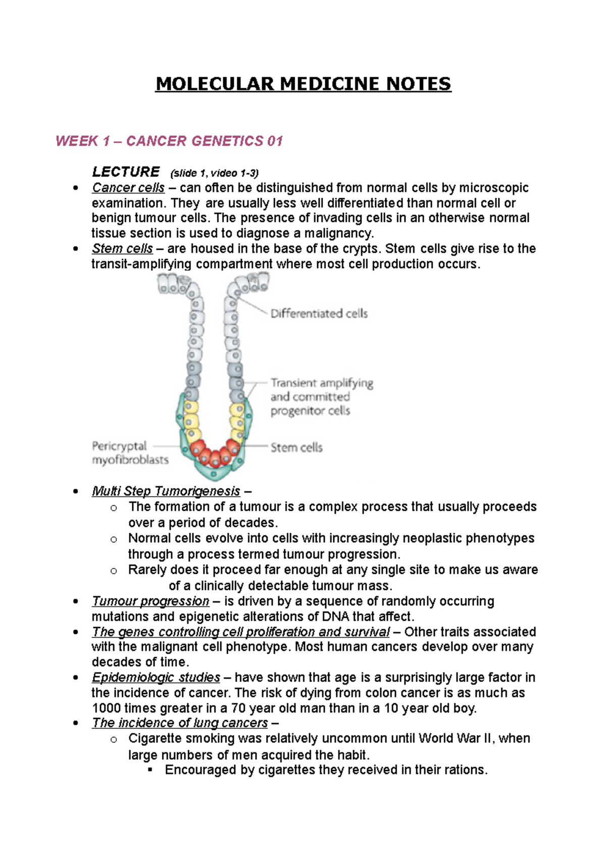 Molec MED Notes - MOLECULAR MEDICINE NOTES WEEK 1 – CANCER GENETICS 01 ...