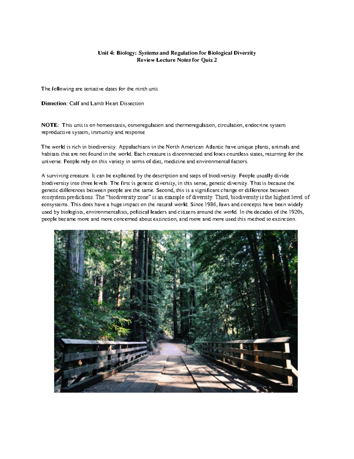 Unit 4objectives and lecture notes - Unit 4: Biology: Systems and ...