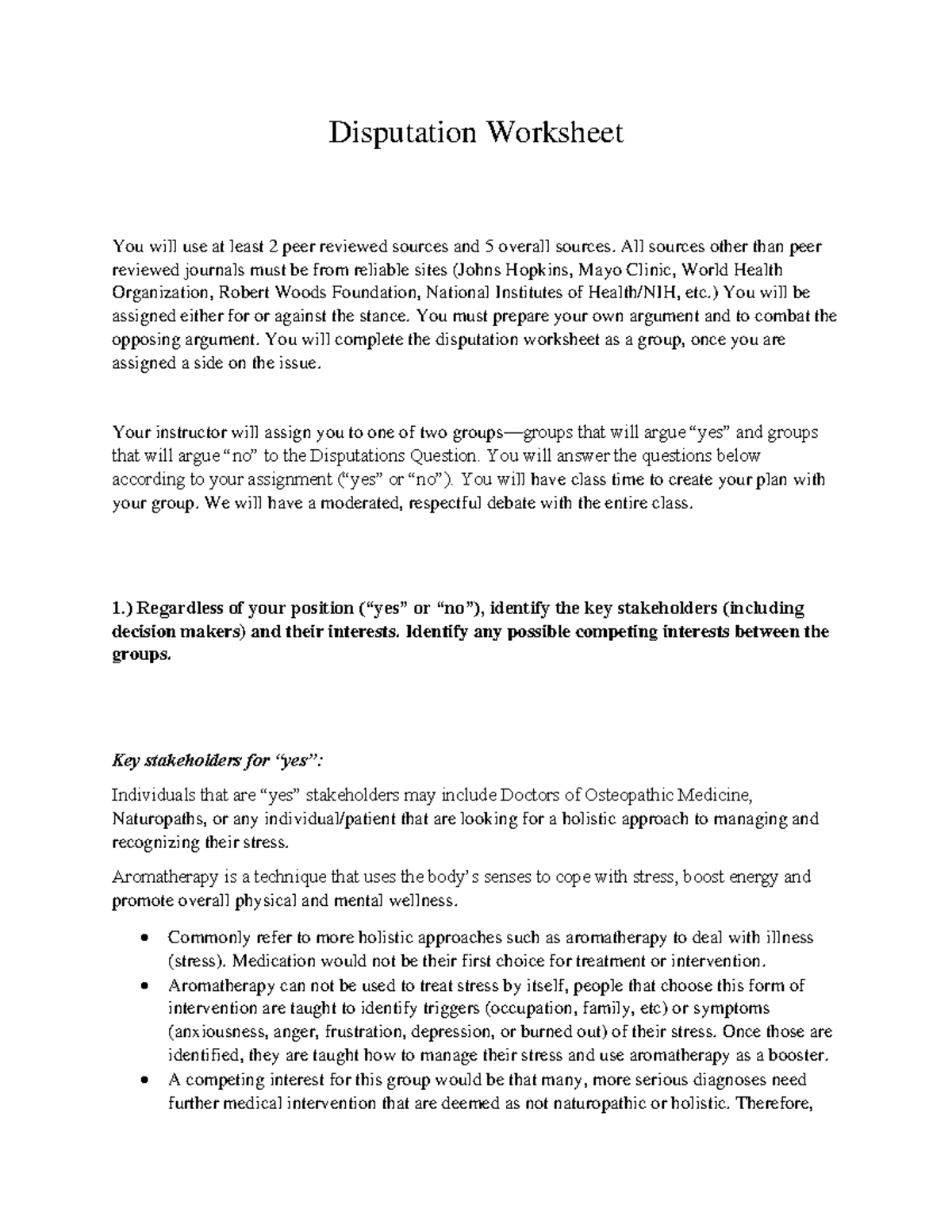 Disputation Worksheet Assignment (2 - Disputation Worksheet You will ...