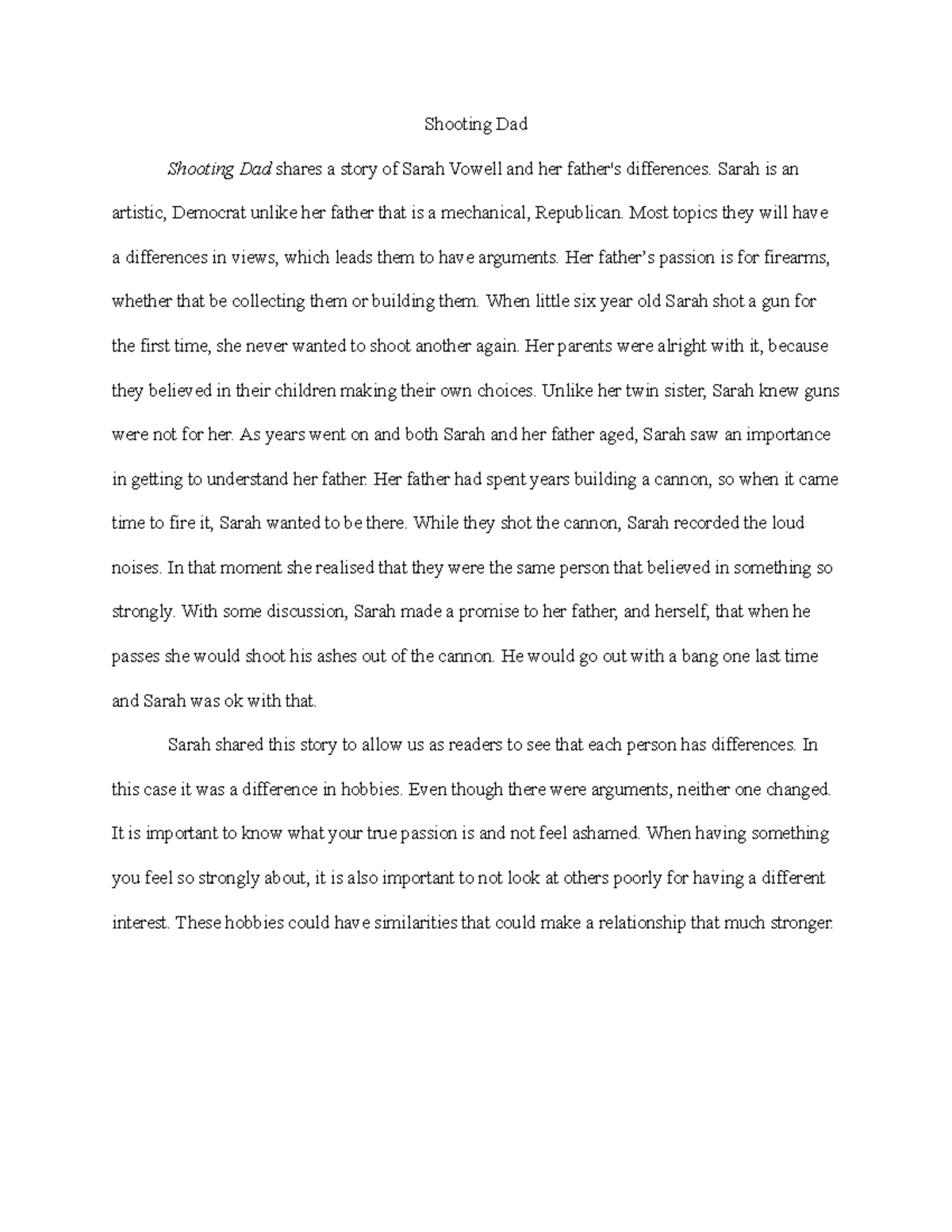 Shooting Dad - Summary of short story - Shooting Dad Shooting Dad ...