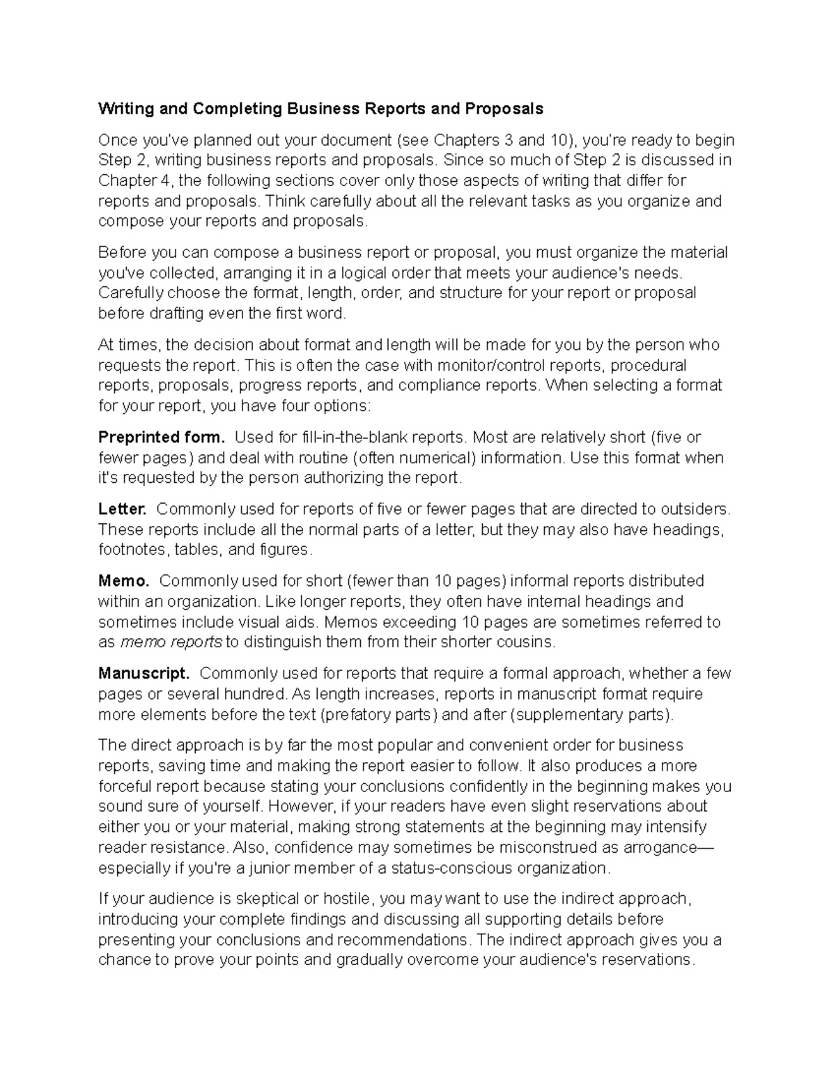 BUS201 Ch11 - Notes - Writing and Completing Business Reports and ...