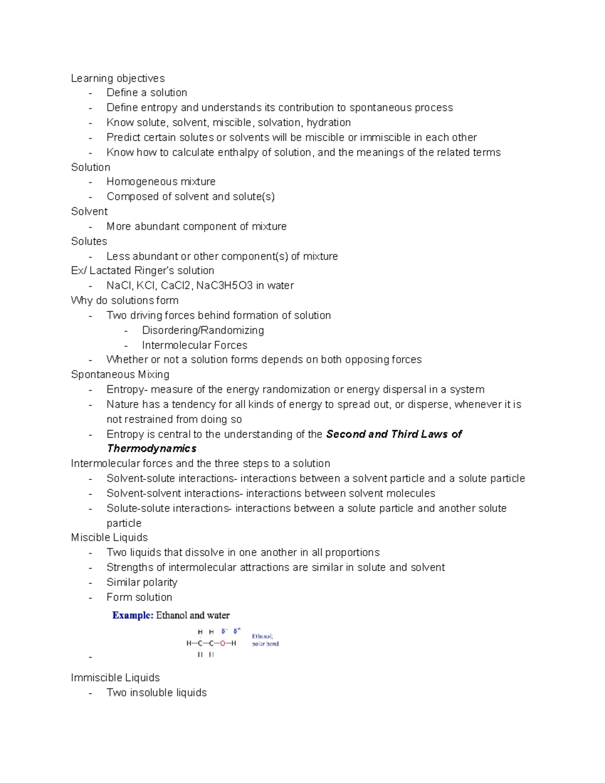 Chapter 12 notes - Learning objectives - Define a solution - Define ...