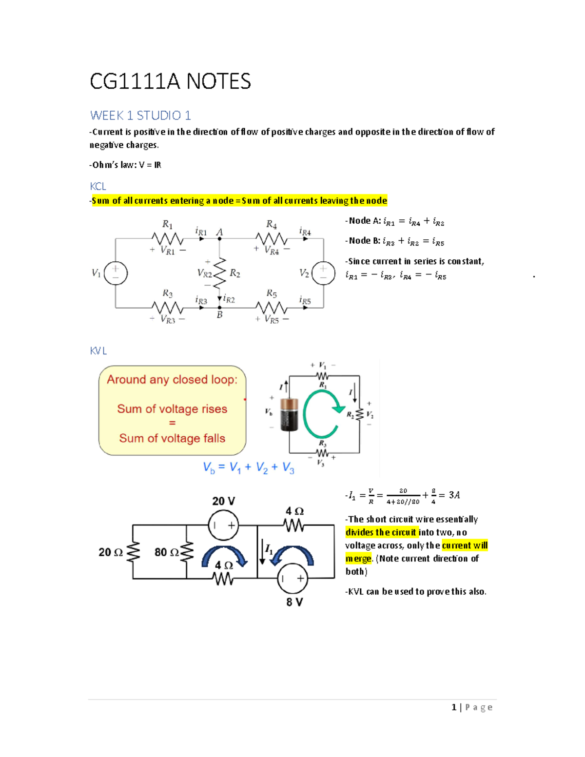 CG1111 A Notes 240912 161002 - CG1111A NOTES WEEK 1 STUDIO 1 -Current ...