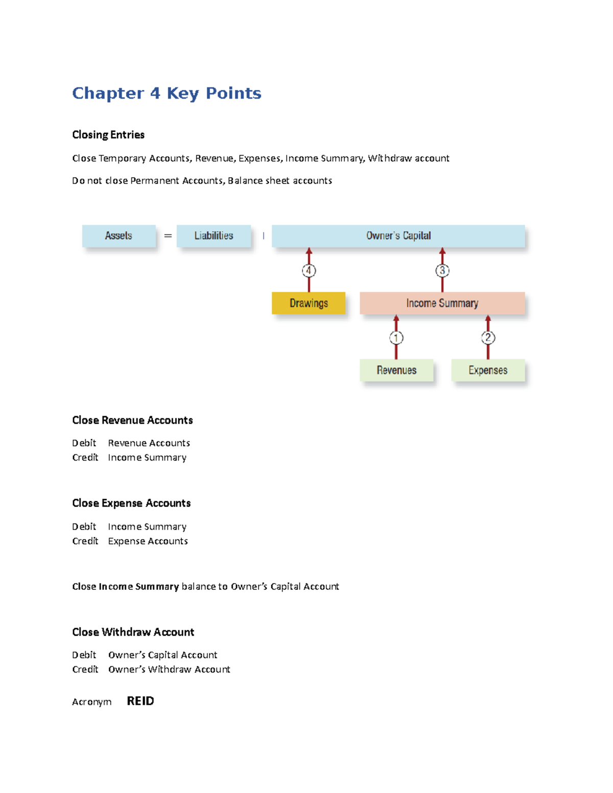 Chapter 4 Key Points - Chapter 4 Key Points Closing Entries Close ...