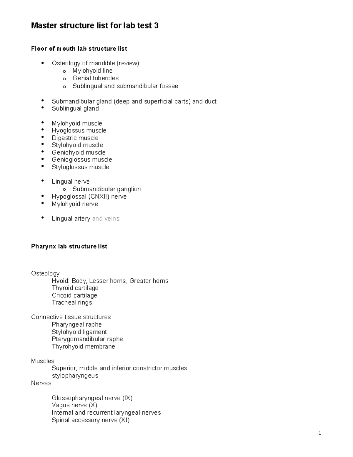 Master structure list for lab test 3 - You should still know and ...