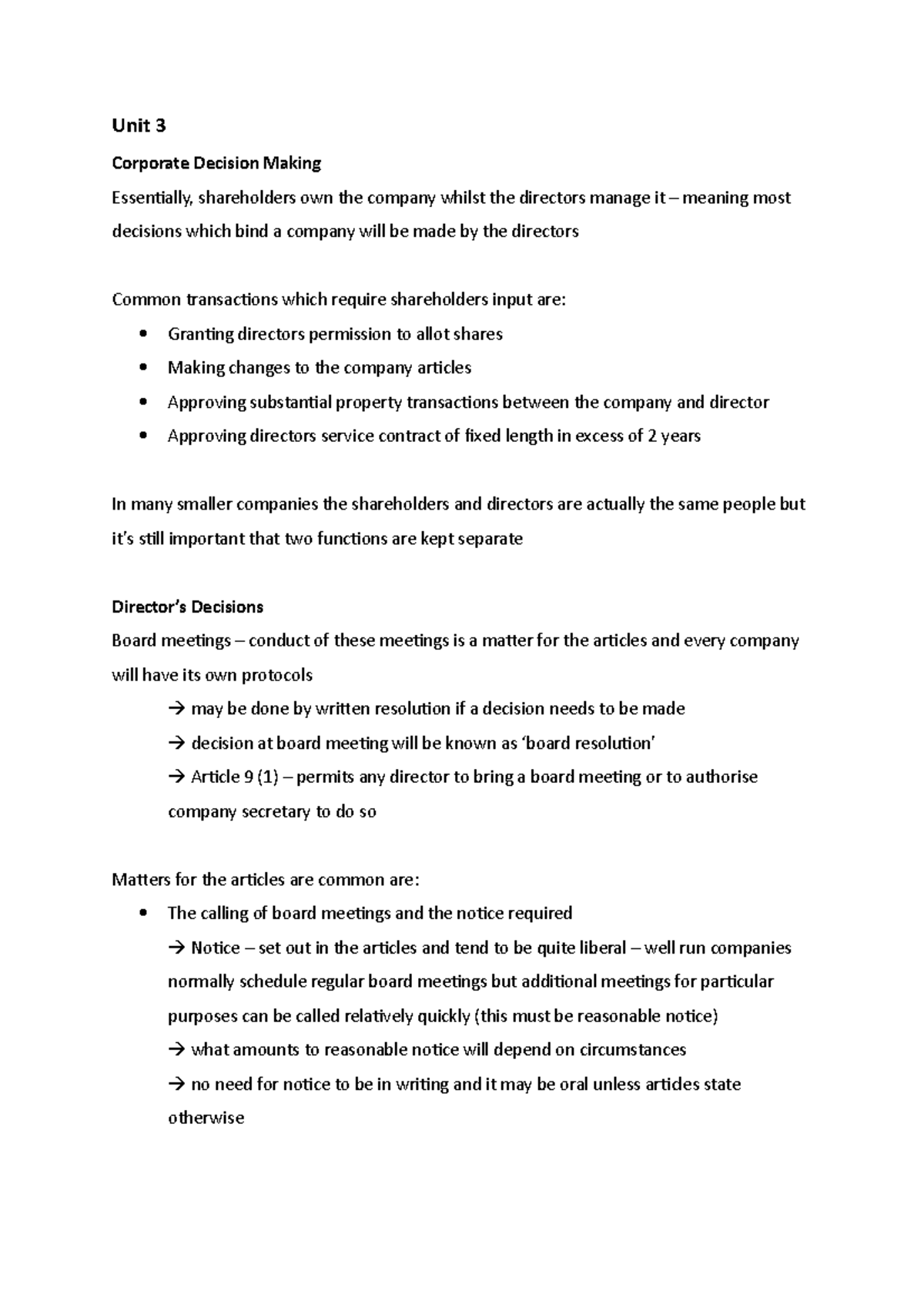 Unit 3 Notes - Unit 3 Corporate Decision Making Essentially ...