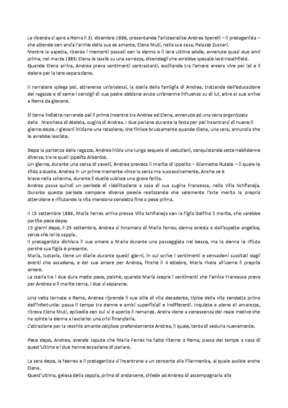 Riassunto IL Piacere - La vicenda si apre a Roma il 31 dicembre 1886 ...