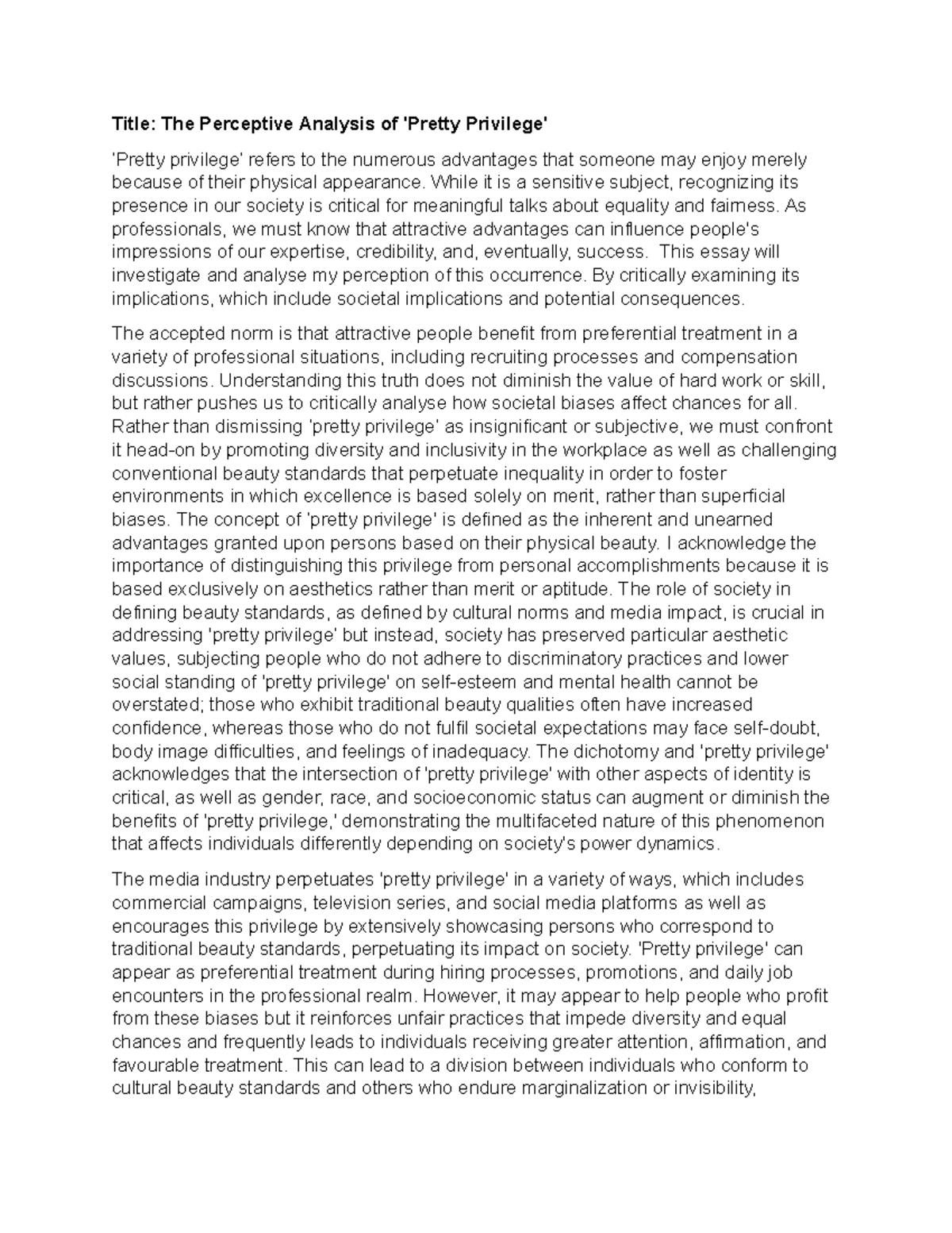 ENG2612 exam 68700822 - Examination - Title: The Perceptive Analysis of ...