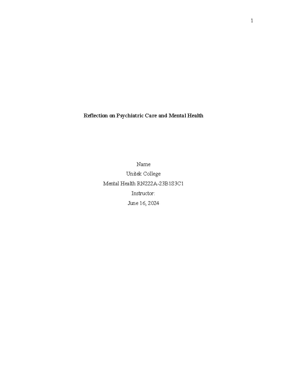 Reflection on psychiatric care and mental health - Reflection on ...
