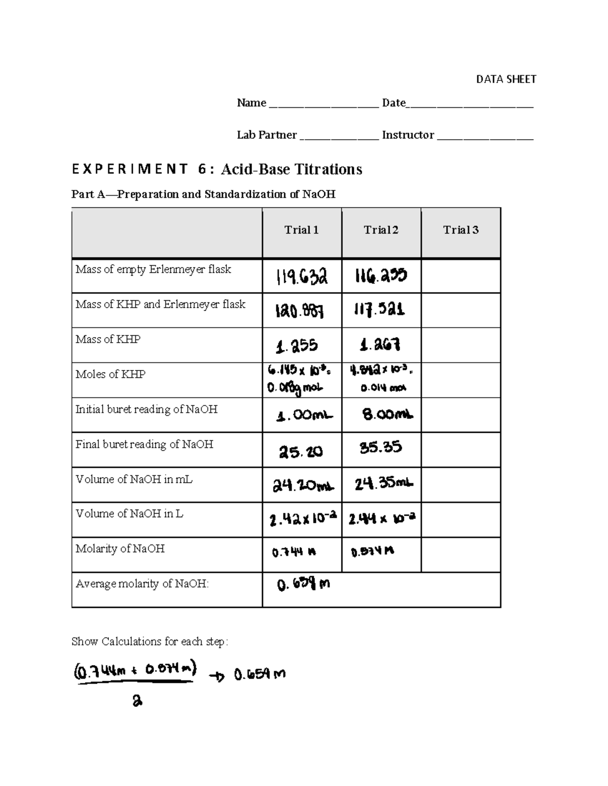 CHM1045 L Exp 6 DATA Sheet (1) - DATA SHEET Name _________________________ - Studocu