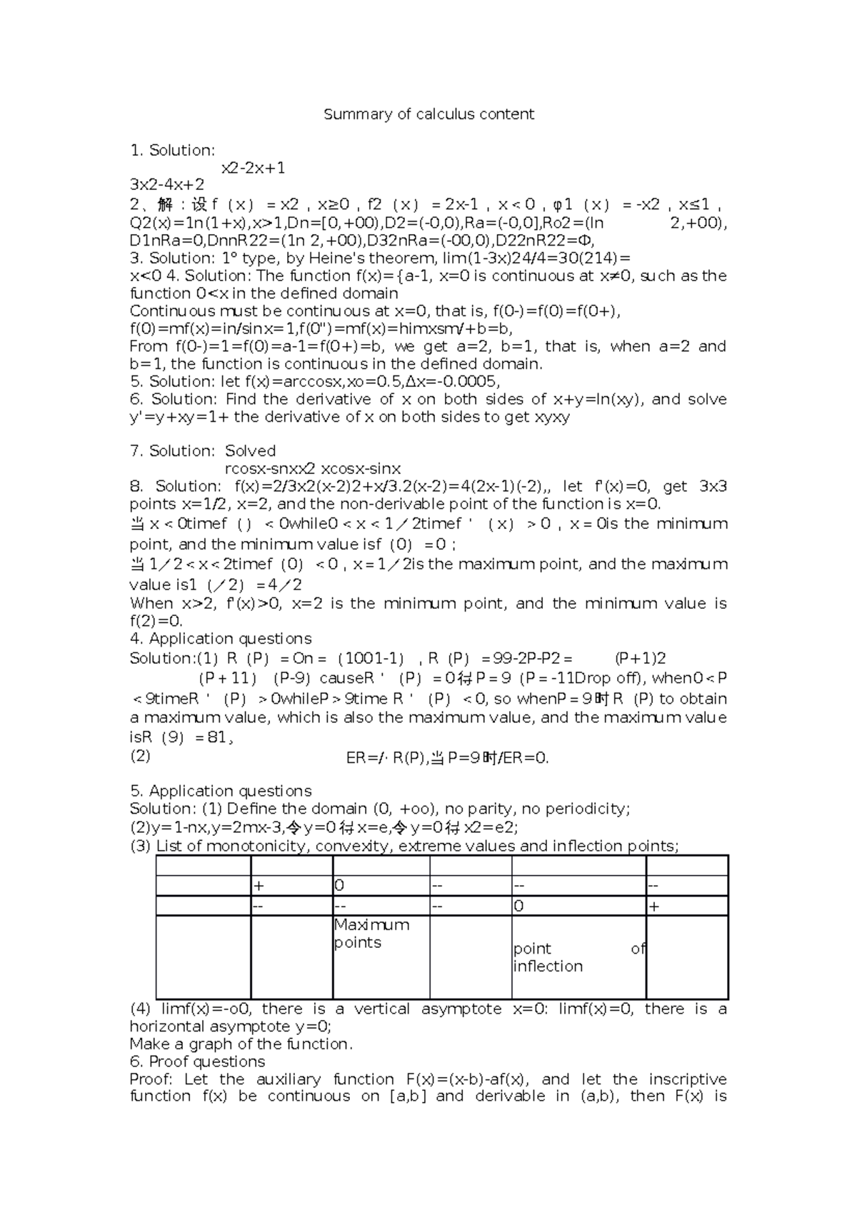Summary of calculus content WEEK 3 - Summary of calculus content ...